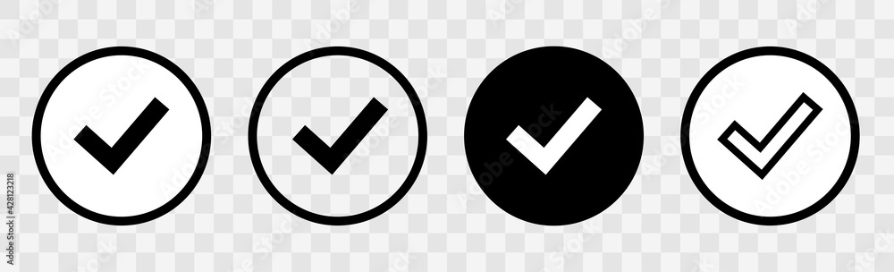Check mark icon set. Tick sign isolated on transparent background ...