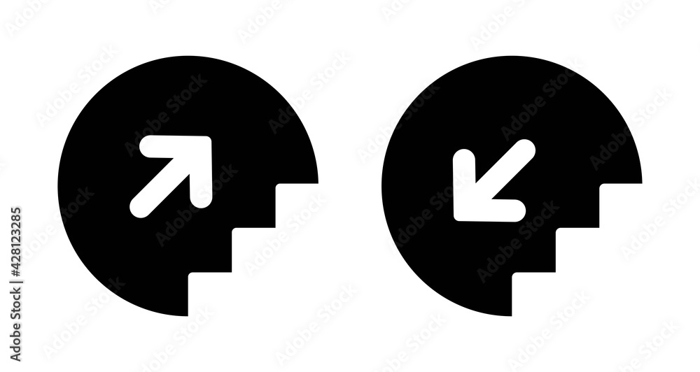 Stairs up and down icon with arrow. Elevator sign upward and downward ...