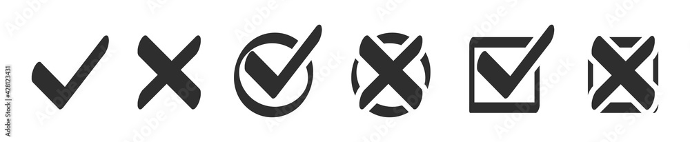 Check marks and crosses simple web button. Check and wrong icons set ...