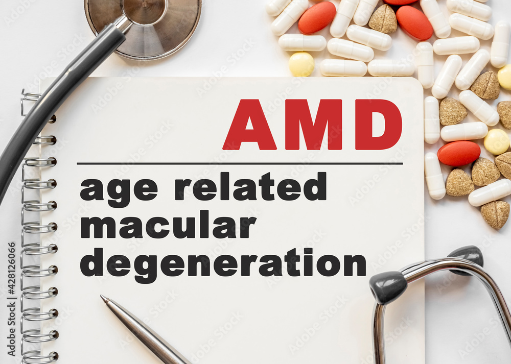 Page in notebook with AMD age related macular degeneration on white ...