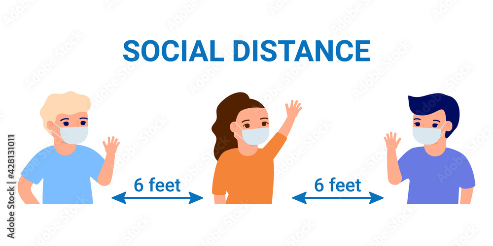 Social distance children in face mask, protect measure coronavirus ...
