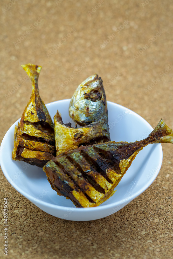 Fried fish, or ikan goreng. Indian Mackerels, or Rastrelliger spp. Also ...