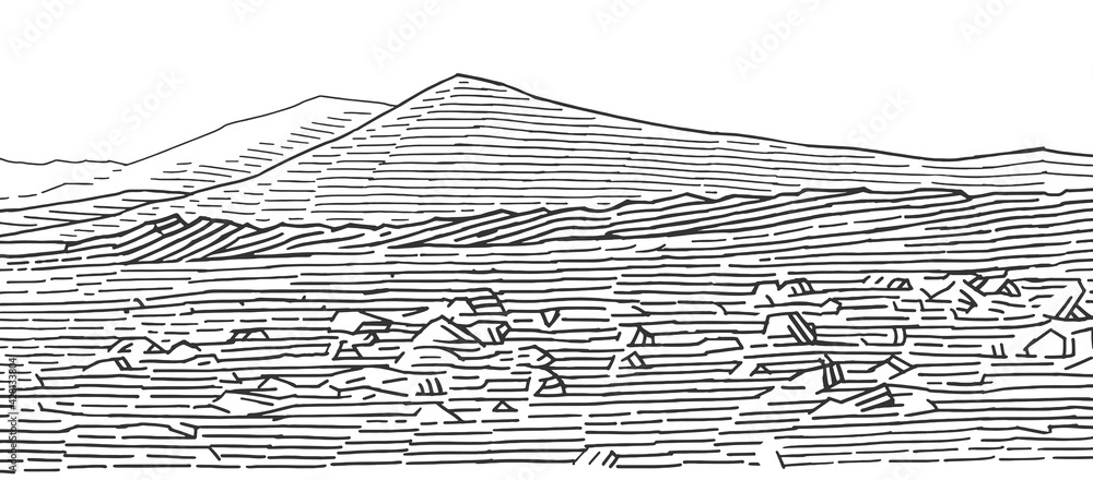 Martian landscape monochrome line drawing. Desert on Mars sketch ...