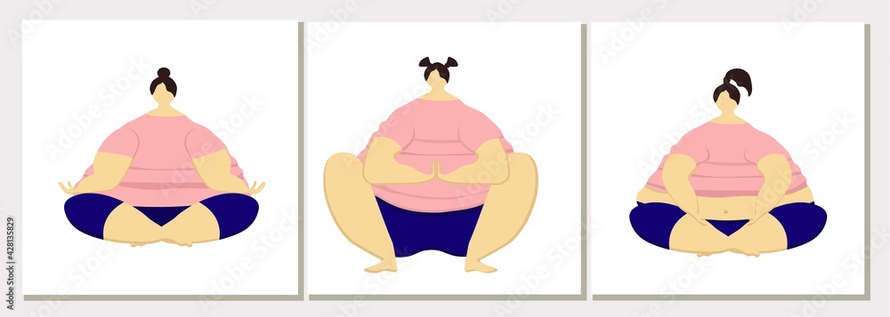 Sports for fat people. Obesity. Overweight problems. Three fat ...