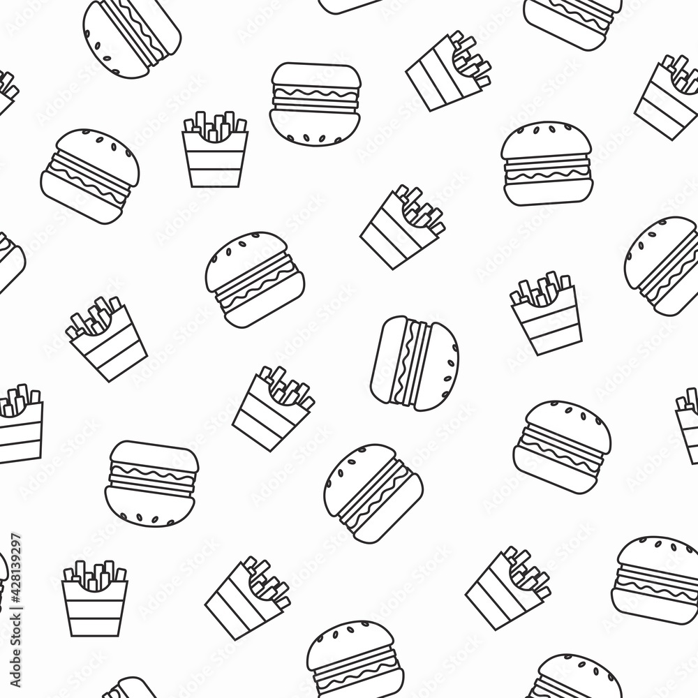Burger and Fries Pattern. Vectorial seamless pattern with burgers and ...