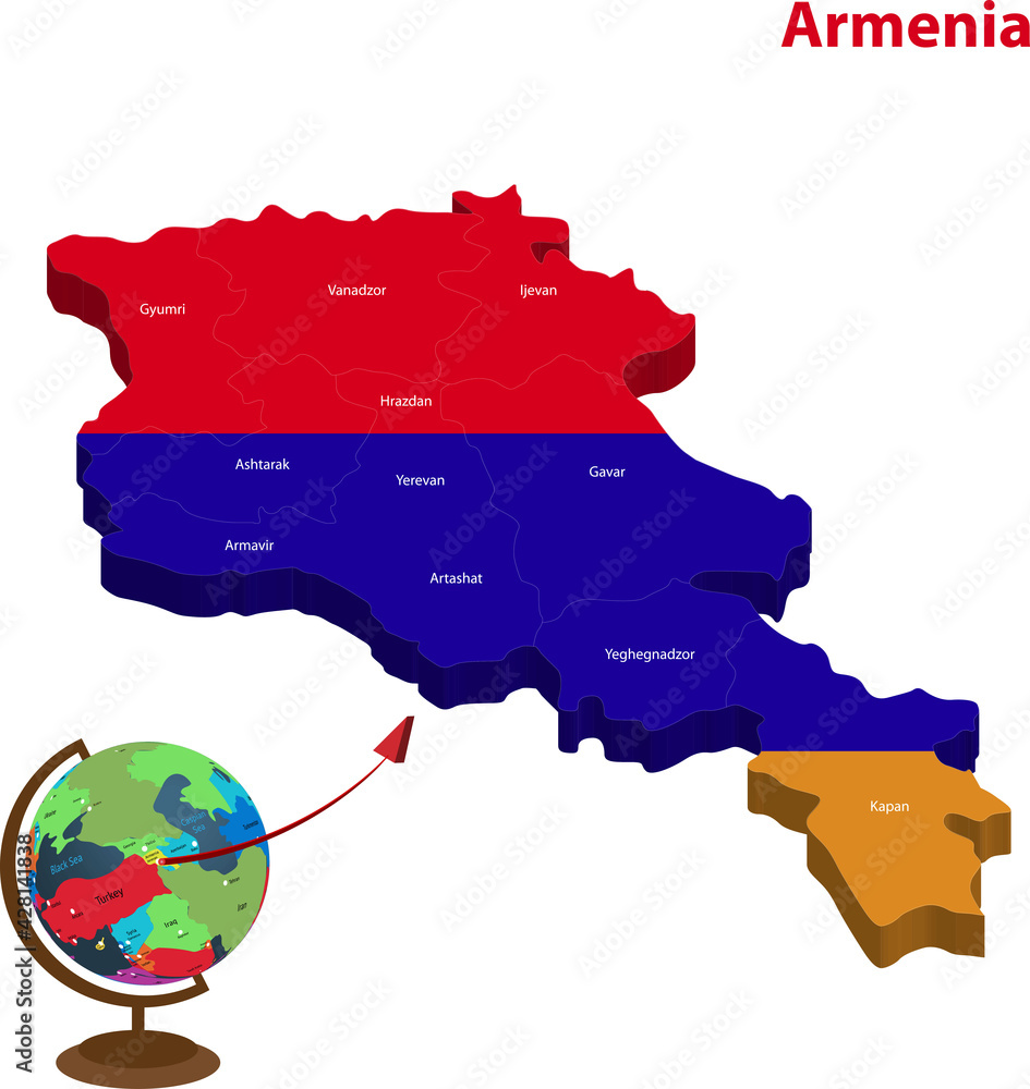 Map of Armenia, Armenia 3d Flag Map and Vector . Armenia flag map Stock ...