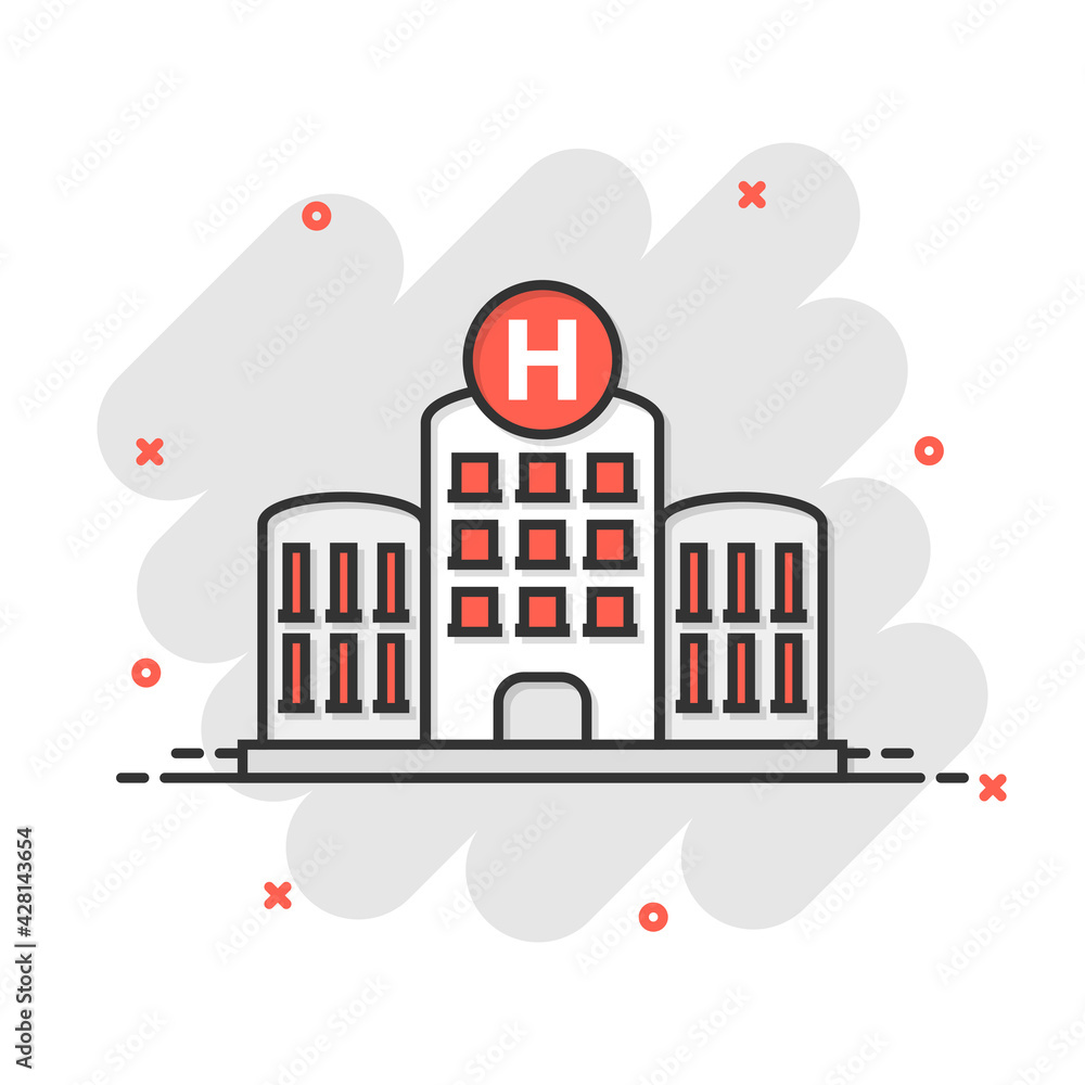 Hospital building icon in comic style. Infirmary vector cartoon ...
