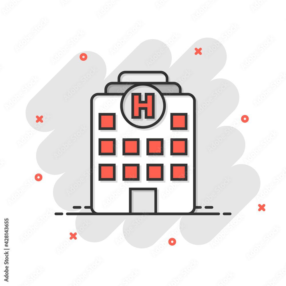 Hospital building icon in comic style. Infirmary vector cartoon ...