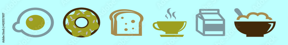 set of breakfast menu cartoon icon design template with various models ...