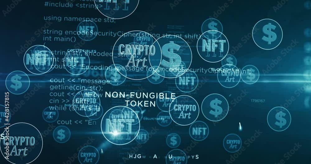 NFT Crypto Art technology, collectibles, blockchain transaction and non ...