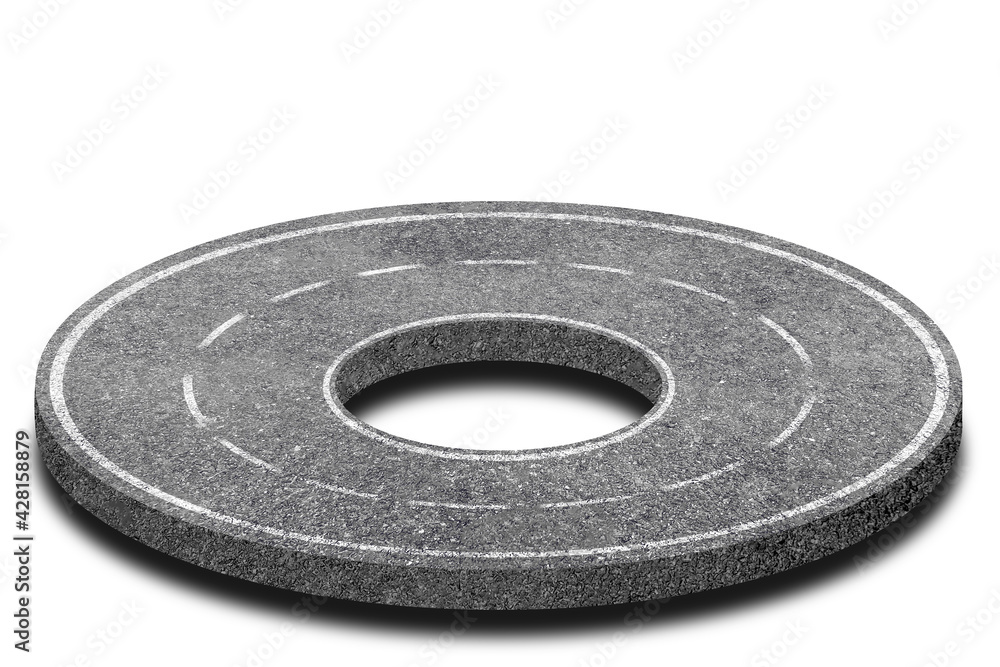 Side view of Asphalt circle street road way of lanes with lines on ...