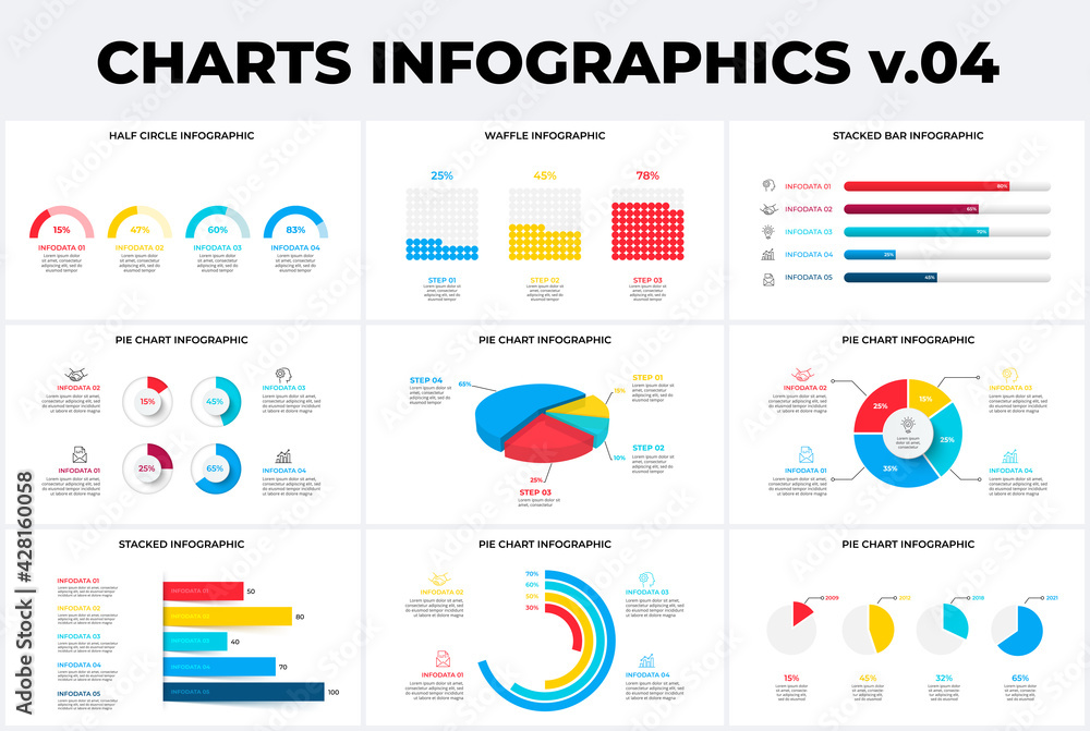 Set with various charts infographic design templates. Modern flat ...