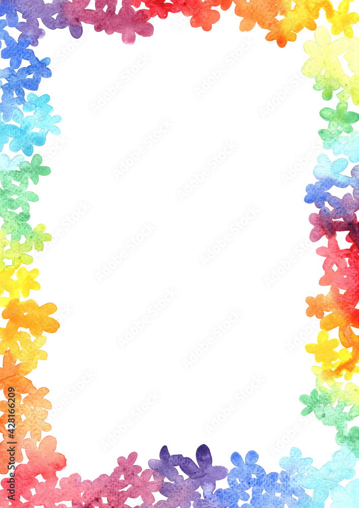 Rainbow flower border background watercolor hand painting for ...