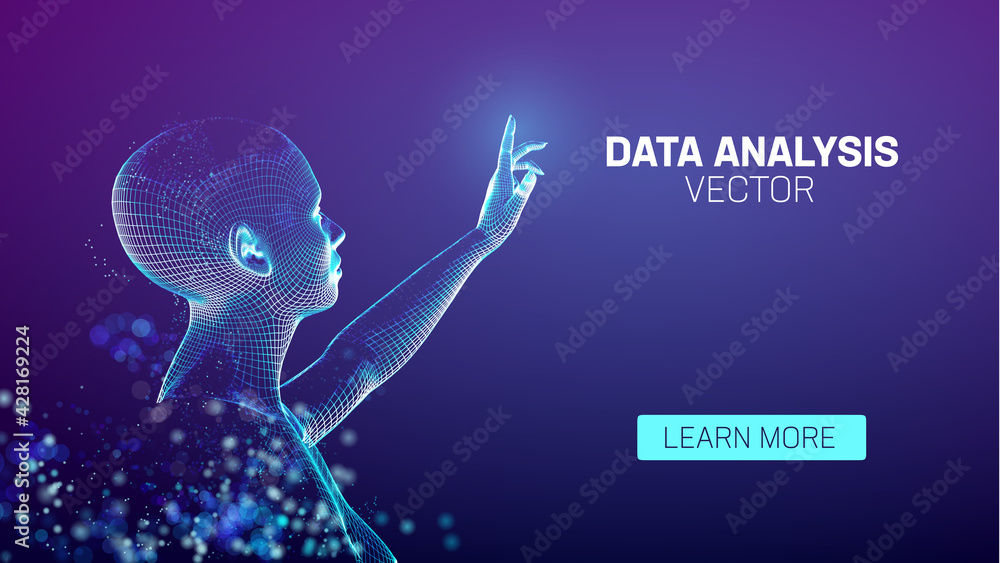 Data analysis AI assistant. AI big data technology. Security vr girl ...