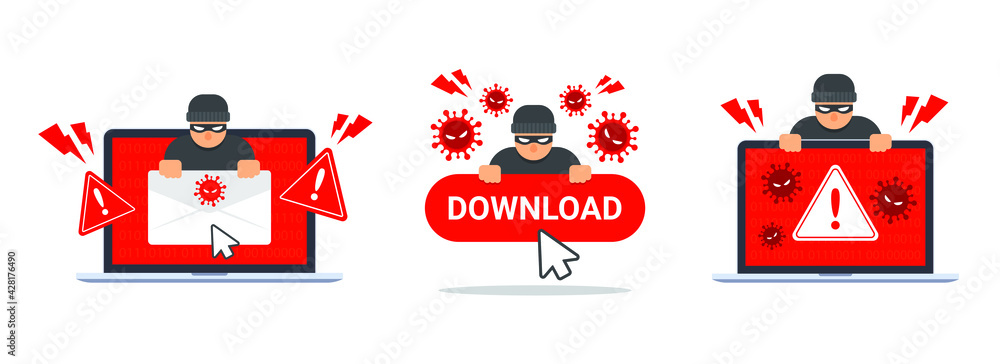 Collection Of Computer Virus Detection Icons System Error Warning On A