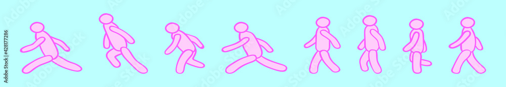 set of walk cycle cartoon icon design template with various models ...