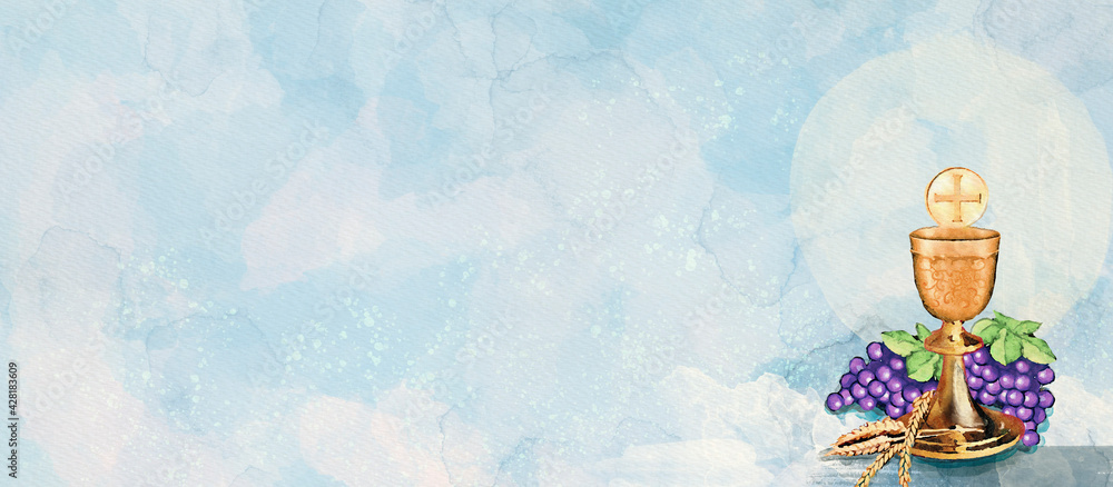 The first Holy Communion. Christian background. Watercolor Stock ...