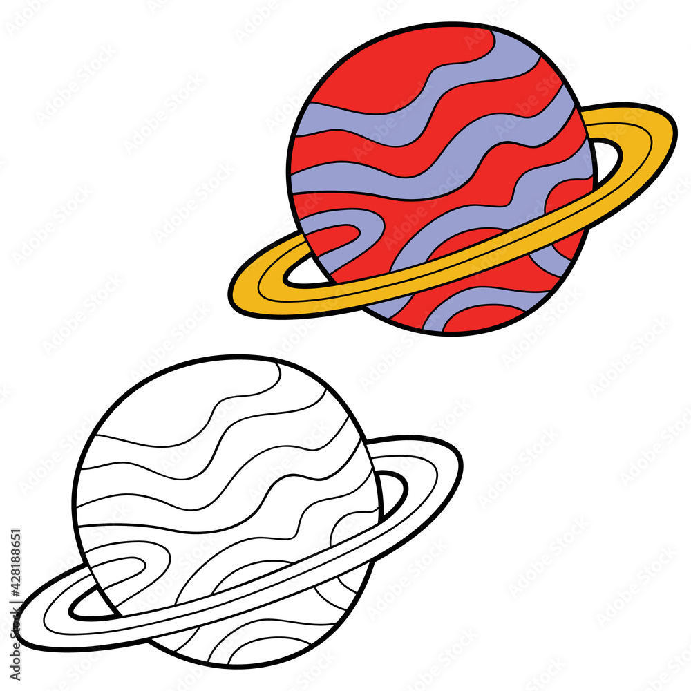 Vector illustration coloring page with cartoon planet for children ...