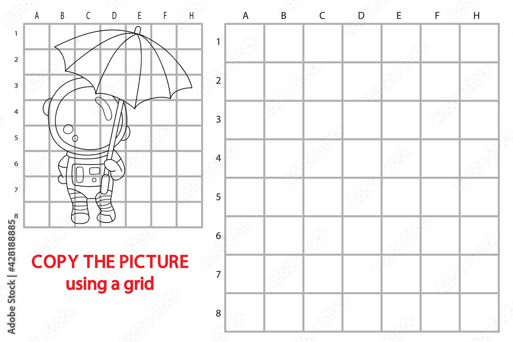 Vector illustration of grid copy educational puzzle game with happy ...