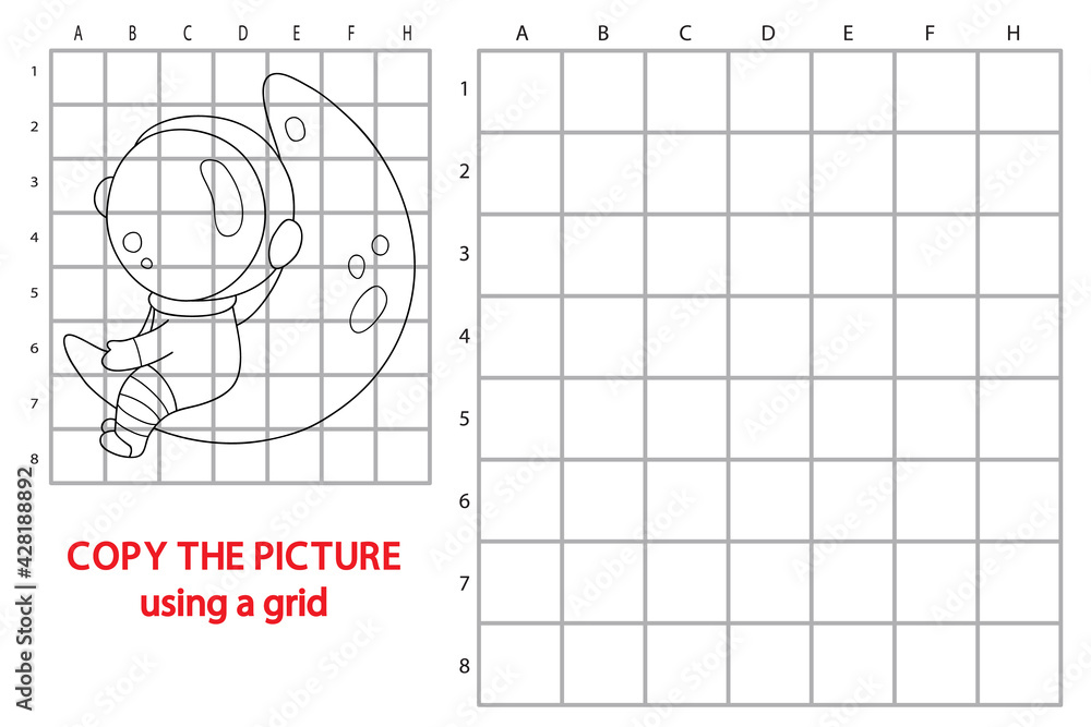 Vector illustration of grid copy educational puzzle game with happy ...