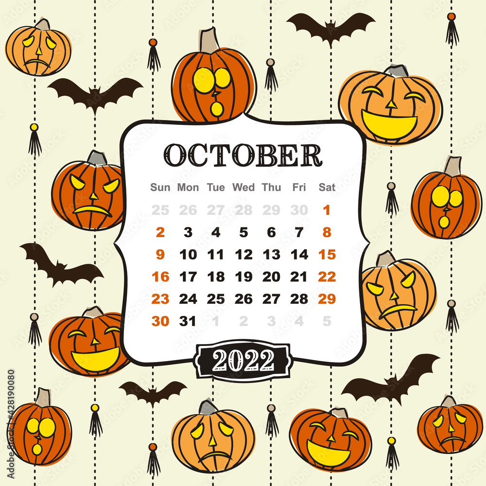 Thematic template for a calendar for 2022. Month of October. Design for ...