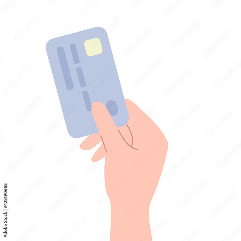 Vector illustation with hand holding credit card. Payment, transaction ...