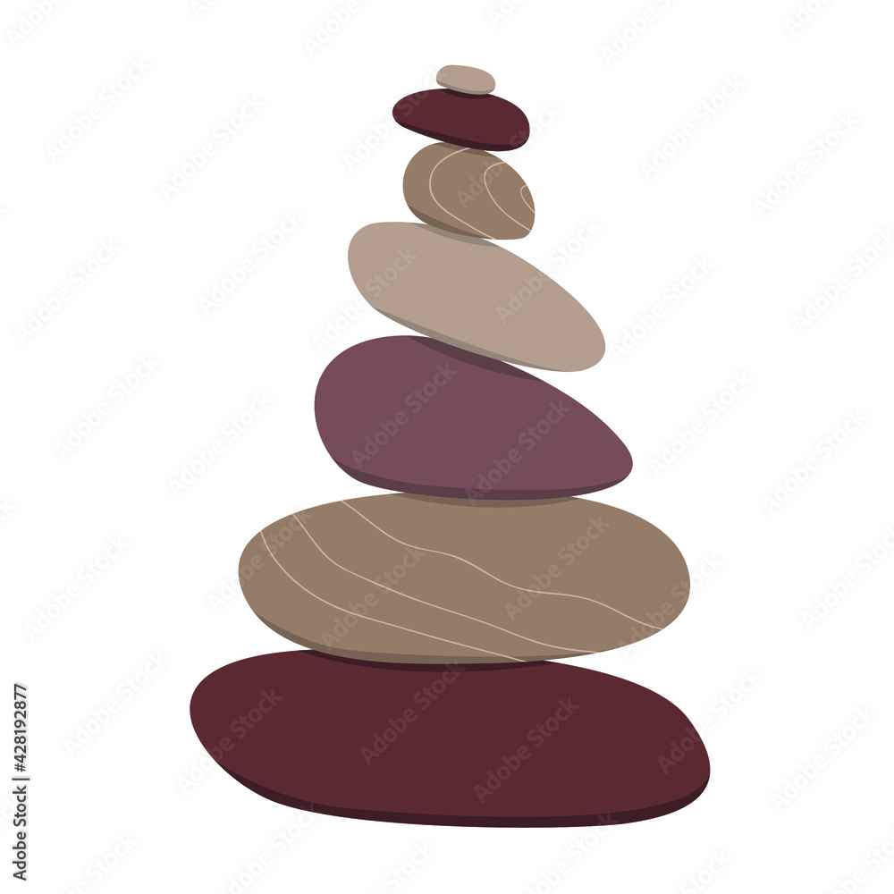 Flat vector cartoon illustration of a balancing stack of stones. A ...