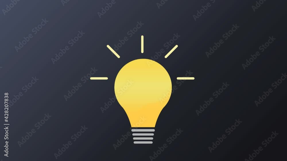lamp with bright light animation. Vector idea lamp concept. Flat design ...