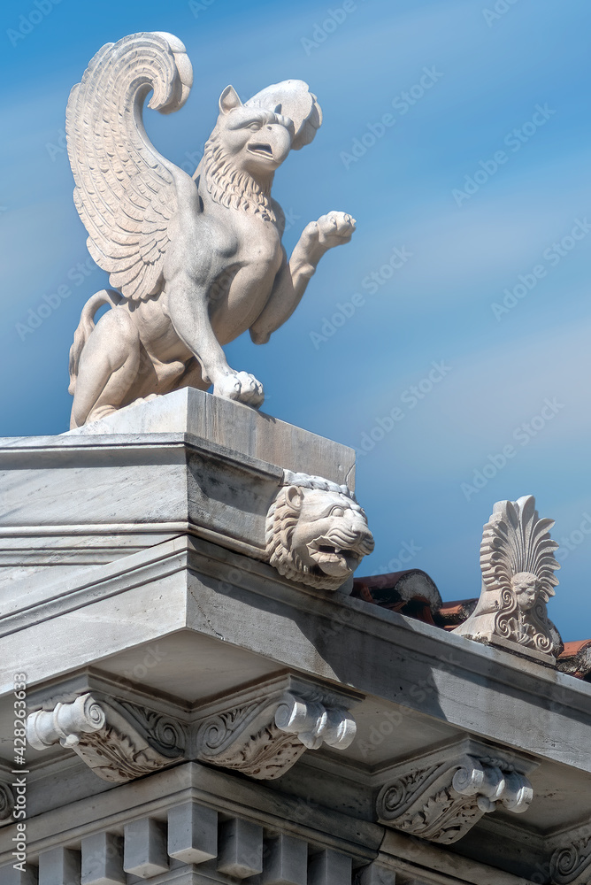 Zappeion Hall, Athens, Greece. The pediment of the neoclassical ...