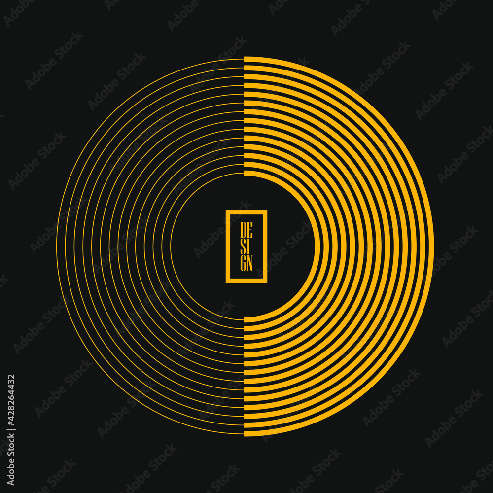 Yellow radial concentric abstract curved stripes. Vector illustration ...
