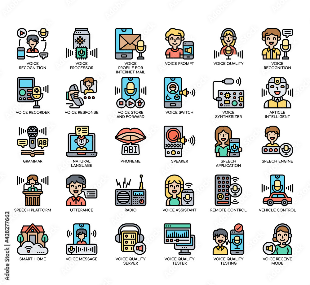Set of Voice Recognition thin line and pixel perfect icons for any web ...