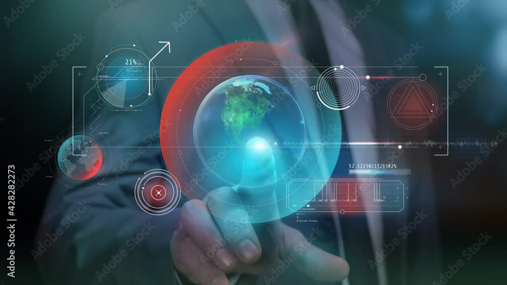 Augmented reality infographics with the planet in the center. Stock ...