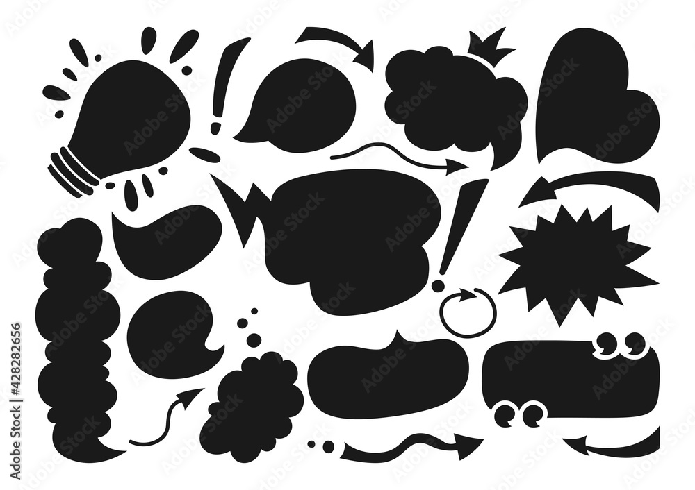 Speech bubbles blank empty flat cartoon set, black silhouette. Comic ...