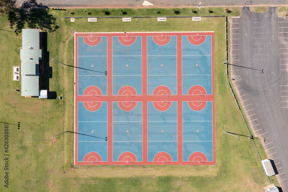 Drone aerial photograph of colourful netball courts Stock Photo | Adobe ...