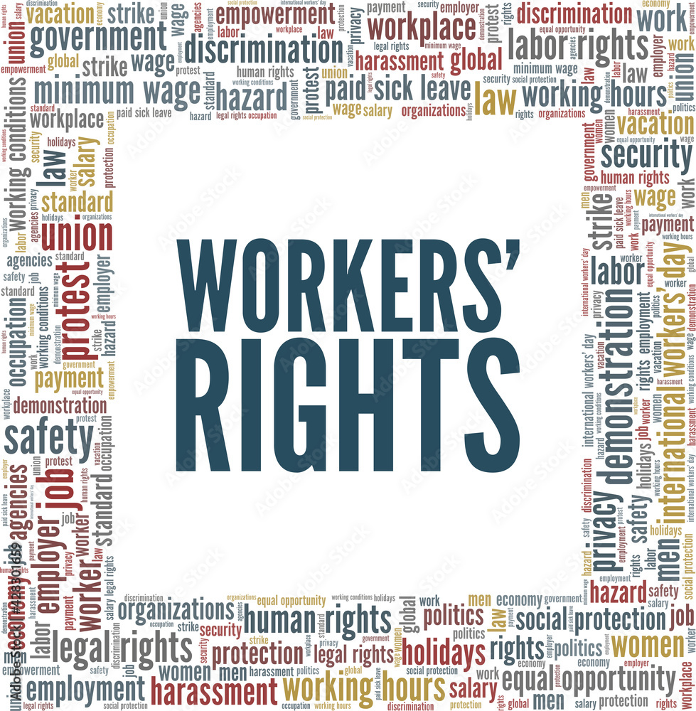 Workers' rights vector illustration word cloud isolated on a white ...