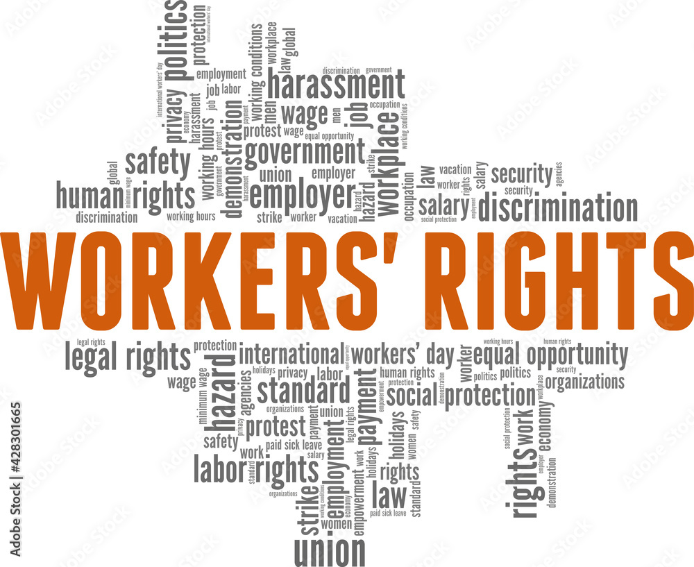 Workers' rights vector illustration word cloud isolated on a white ...