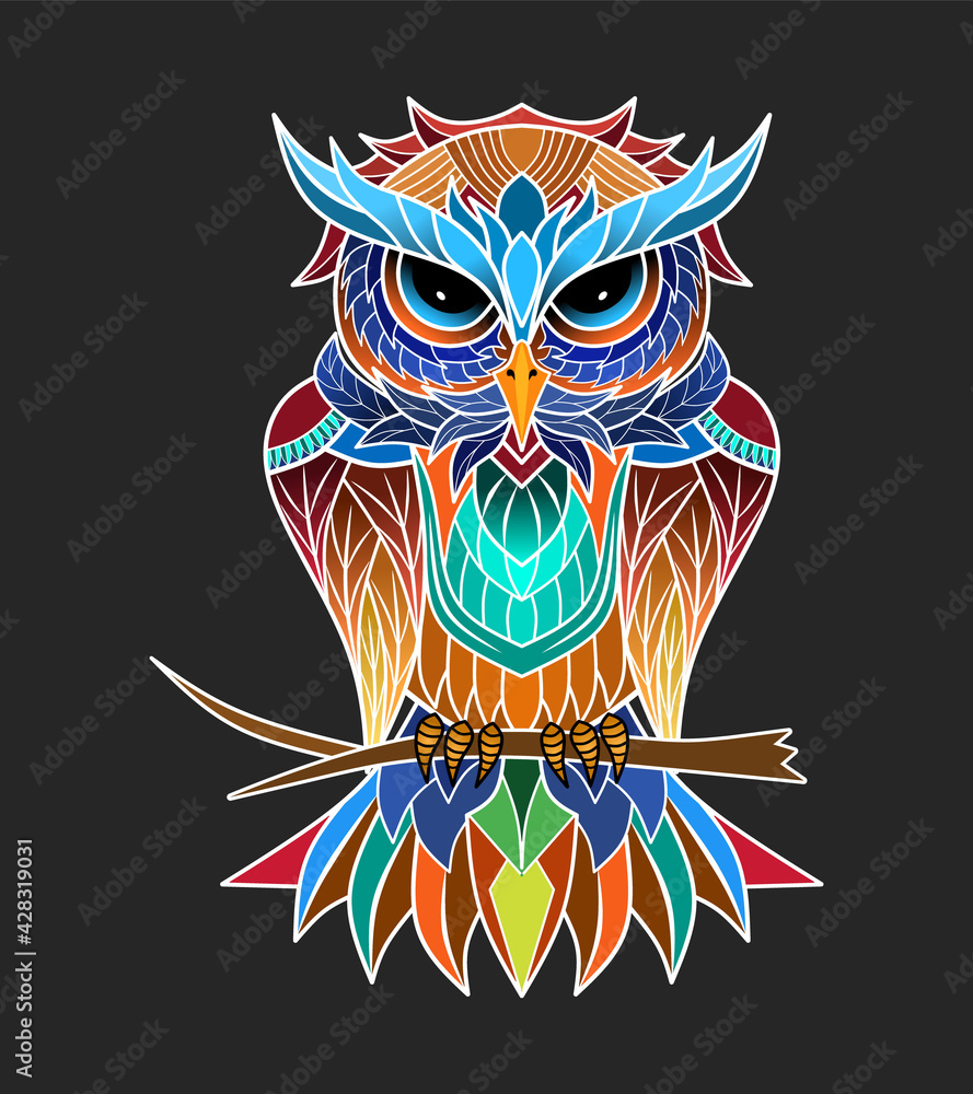 Owl mandala art. Stock vector illustration in full color. You can use ...