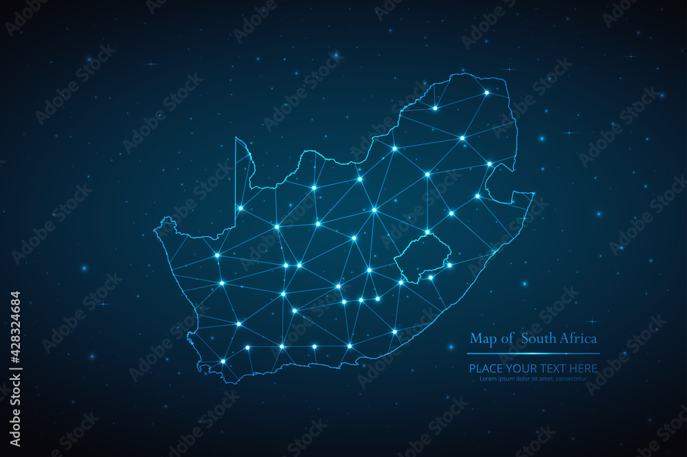 Abstract map of South Africa geometric mesh polygonal network line, structure and point scales ...