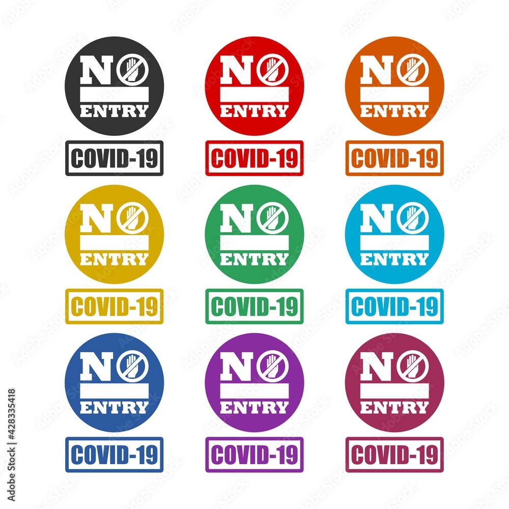 No entry, Covid-19 sign isolated on white background color set Stock ...