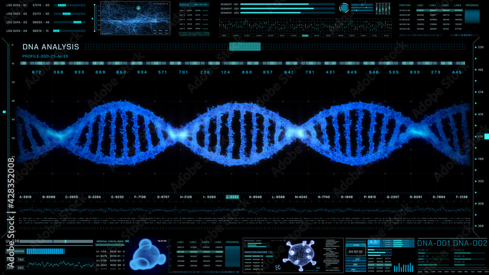 DNA 3D Rendering Strand System Dashboard Hologram Analysis Illustration ...