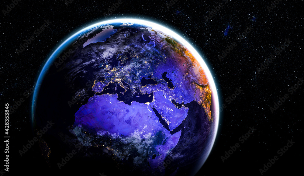 Planet earth globe view from space showing realistic earth surface and ...