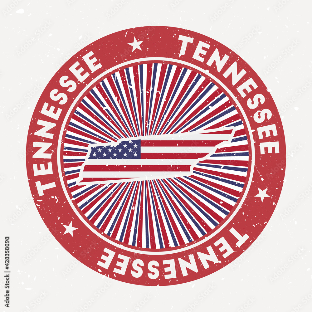 Tennessee round stamp. Logo of us state with flag. Vintage badge with ...
