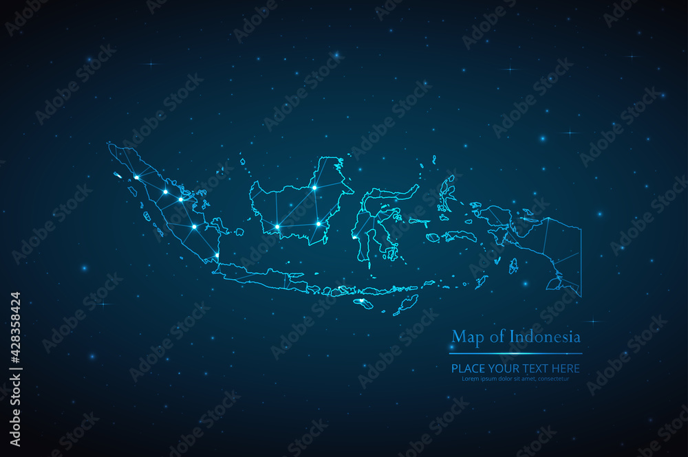 Abstract map of Indonesia geometric mesh polygonal network line ...