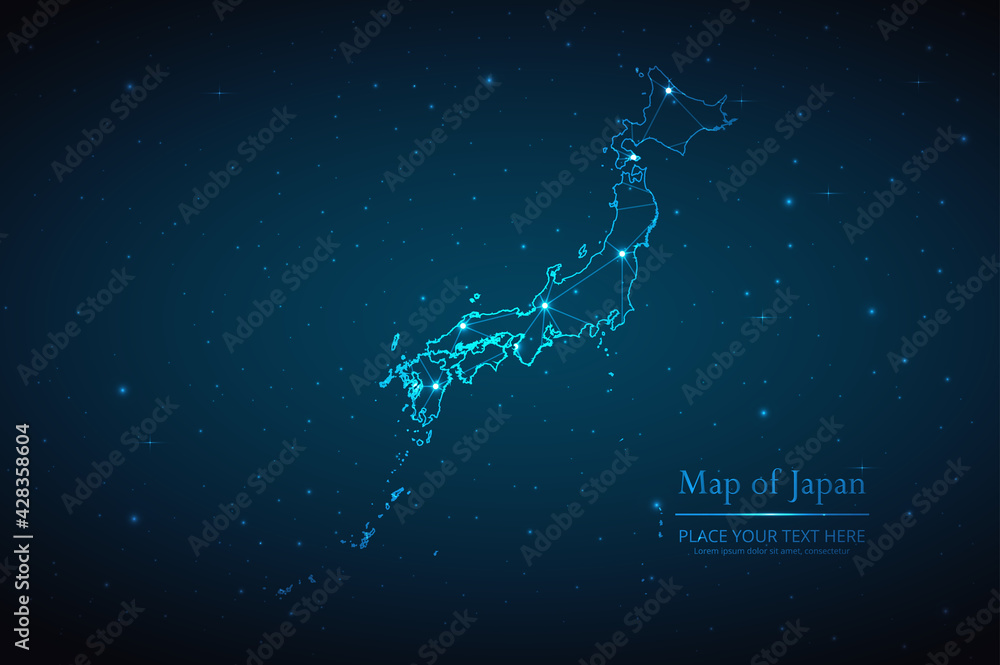 Abstract map of Japan geometric mesh polygonal network line, structure ...