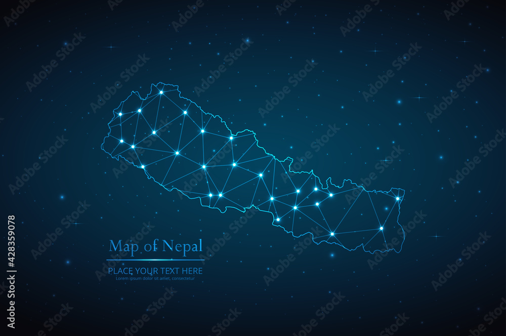 Abstract map of Nepal geometric mesh polygonal network line, structure ...