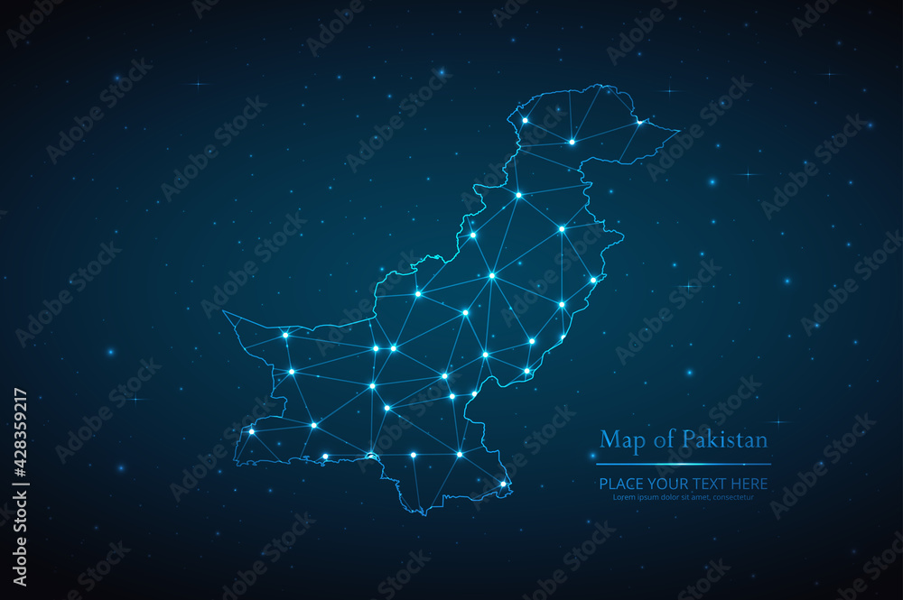 Abstract map of Pakistan geometric mesh polygonal network line ...