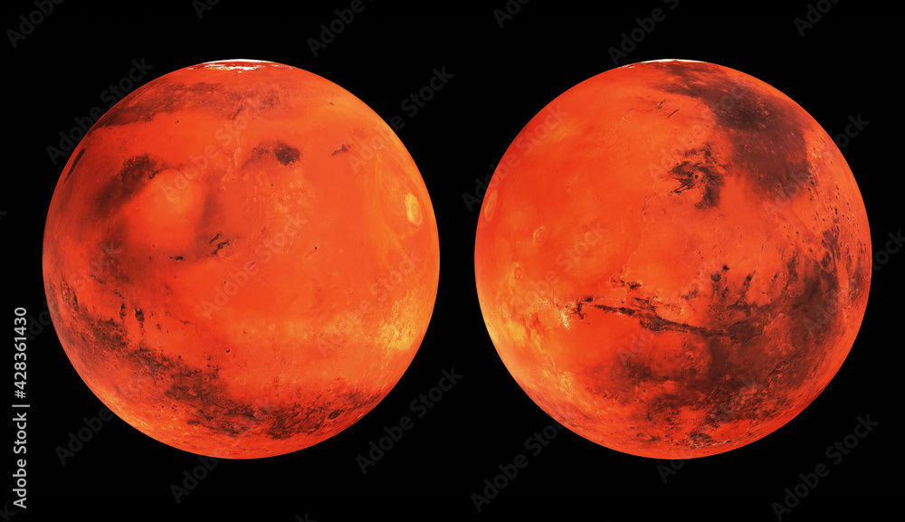 Mars planet 3D render illustration, different views, high detailed ...