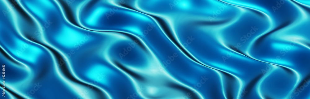 Blue chrome metal texture with waves, liquid metallic silk wavy design ...