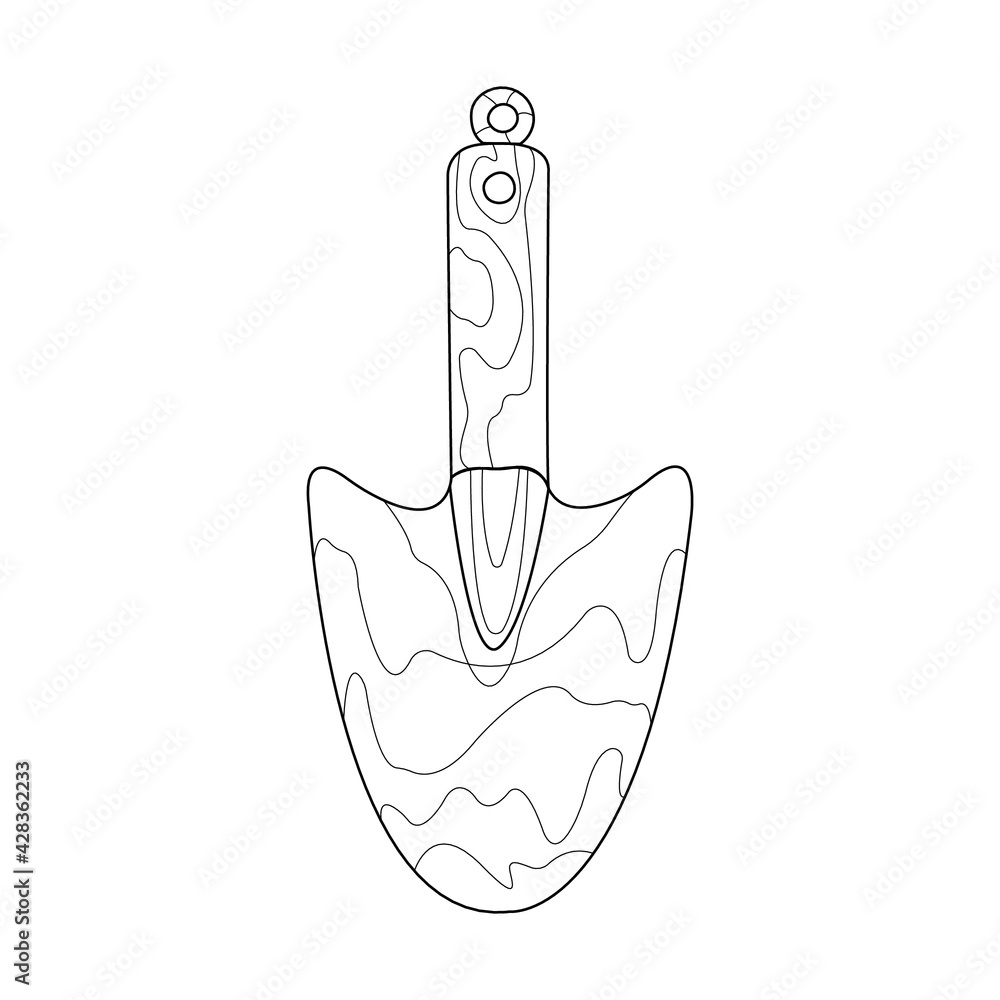 Sketch of a hand shovel for processing land. Doodle flat style. Design ...