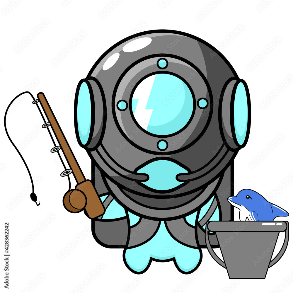 cartoon illustration of a fishing diver helmet mascot character Stock ...
